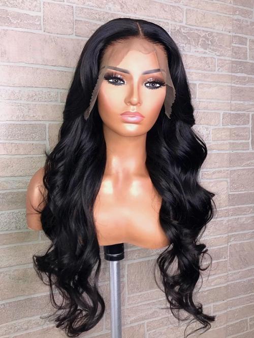 Stock Long Straight Black Full Lace Human Hair Wig With Wand Curls