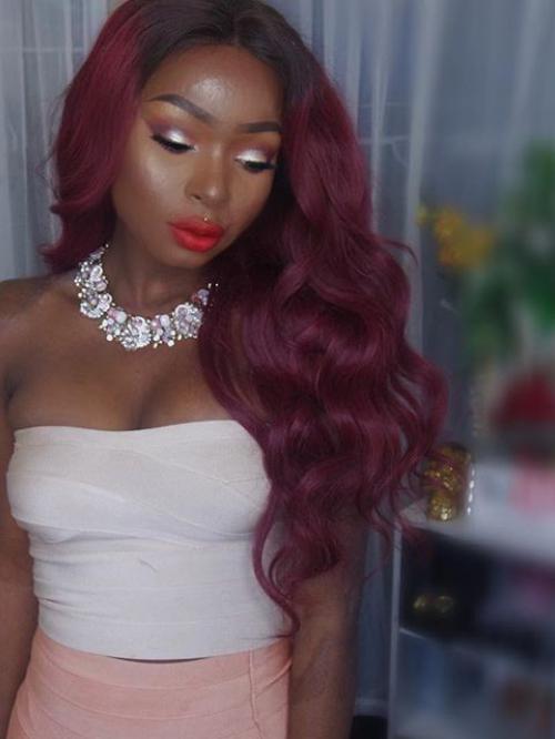 Custom Dark Wine Wavy Full Lace Human Hair Wig Wst688 Home