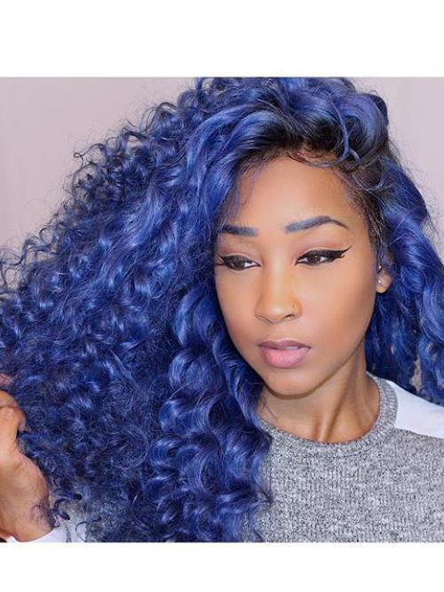 Custom Blue Straight Full Lace Human Hair Wig-WC056 - Home - DivasWigs.com