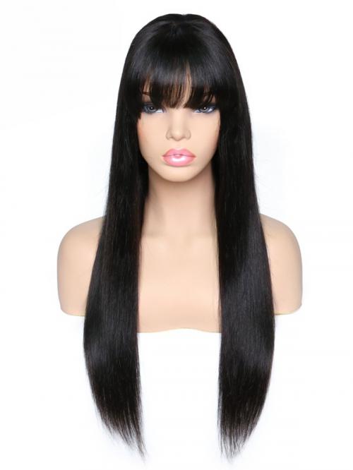 Stock Long Straight Human Hair Full Lace Wig With Bang Straight Sc037