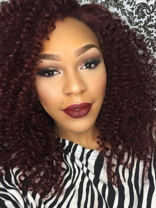 Custom #99J-Dark Wine Curly Human Hair Full Lace Wig - CC006 - Home ...